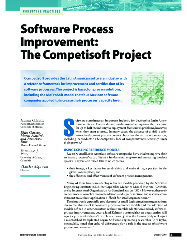(PDF) Software Process Improvement: The Competisoft Project