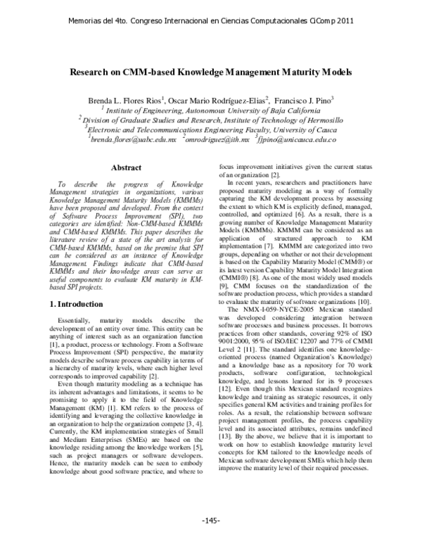 (PDF) Research on CMM-based Knowledge Management Maturity Models