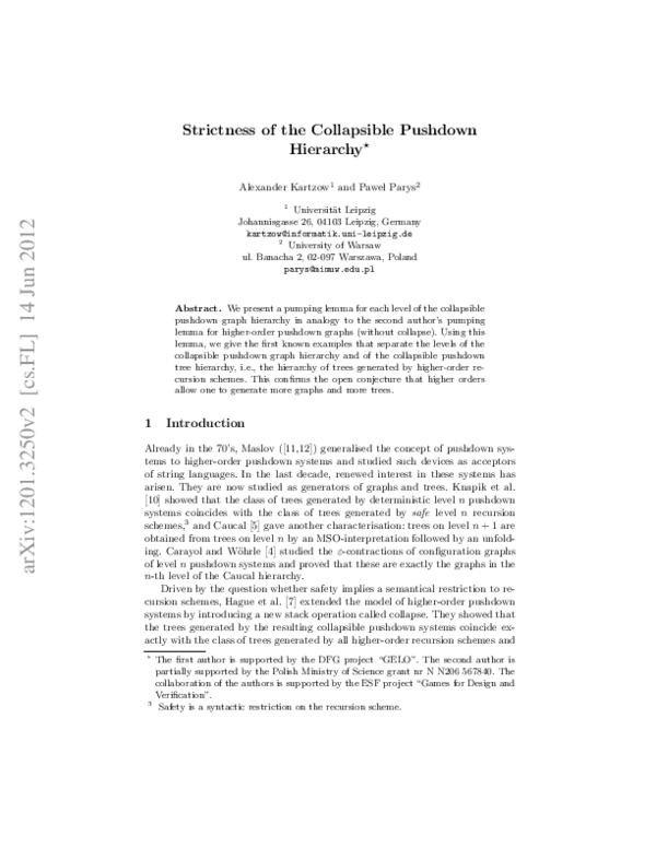 (PDF) Strictness of the Collapsible Pushdown Hierarchy