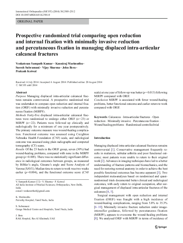 (PDF) ORIF vs MIRPF for Calcaneal Fracture Management (PDF) ORIF vs MIRPF for Calcaneal Fracture Management