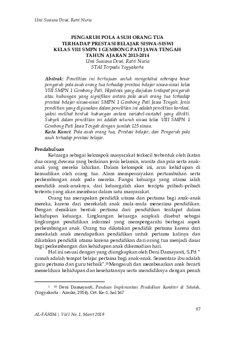 (PDF) Pengaruh Pola Asuh Orang Tua Terhadap Prestasi Belajar Siswa-Siswi Kelas VIII SMPN 1 ...