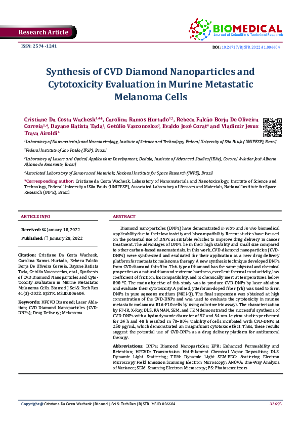 (PDF) Synthesis of CVD Diamond Nanoparticles and Cytotoxicity ...