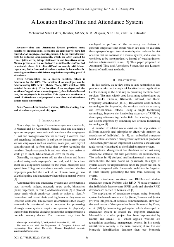 (PDF) A Location Based Time and Attendance System
