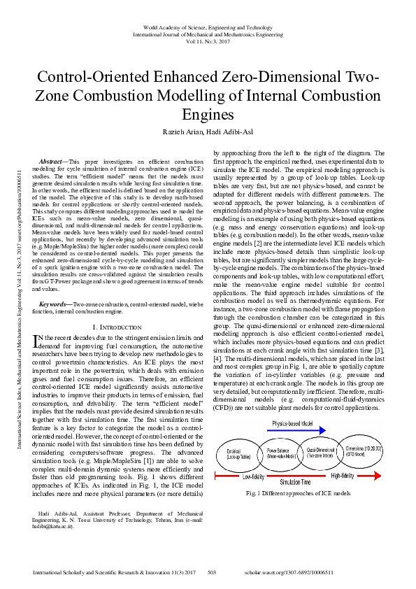 (PDF) Control-Oriented Enhanced Zero-Dimensional Two-Zone Combustion Modelling Of Internal ...