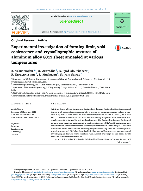 (PDF) Experimental investigation of forming limit, void coalescence and ...