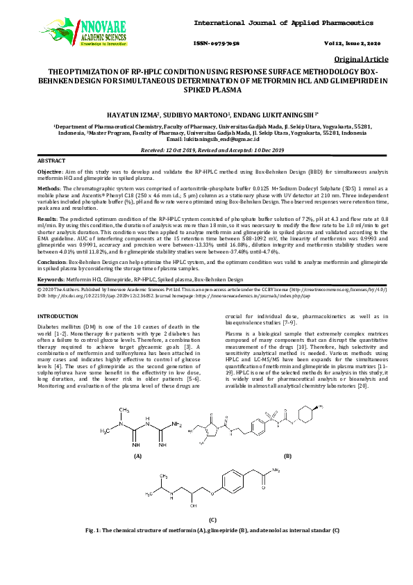 Pdf The Optimization Of Rp Hplc Condition Using Response Surface