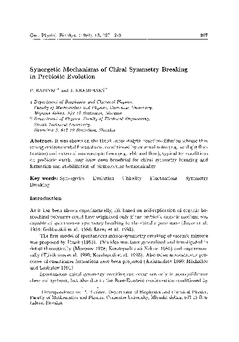 (PDF) Synergetic mechanisms of chiral symmetry breaking in prebiotic ...