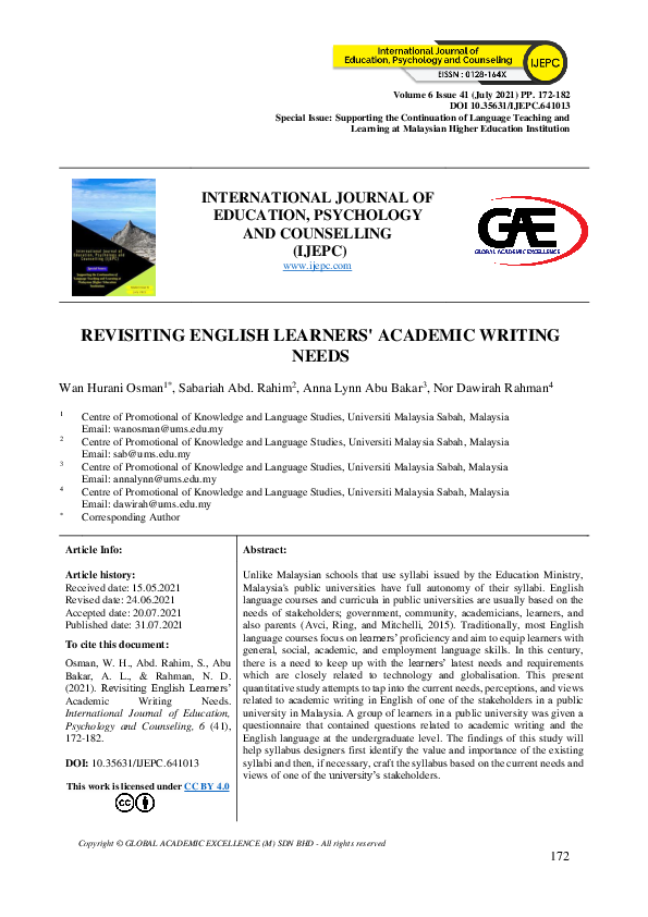 (PDF) Revisiting English Learners' Academic Writing Needs