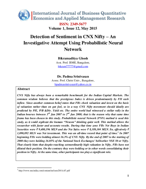 (PDF) Detection of Sentiment in CNX Nifty-An Investigative Attempt Using Probabilistic Neural ...