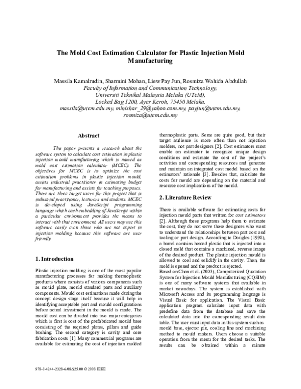 (PDF) The mold cost estimation calculator for plastic injection mold ...