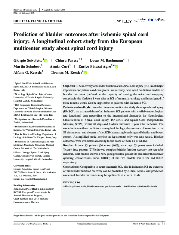 (PDF) Prediction of bladder outcomes after ischemic spinal cord injury ...