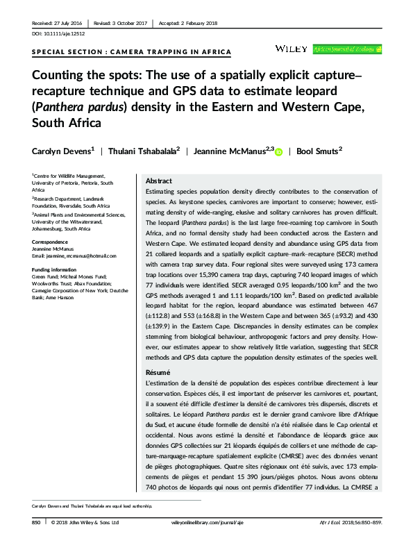 (PDF) Counting the spots: The use of a spatially explicit capture ...