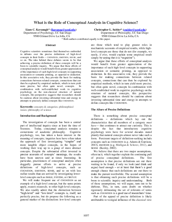 (PDF) What is the Role of Conceptual Analysis in Cognitive Science?