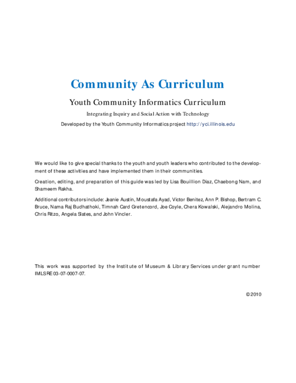 (PDF) Community as Curriculum
