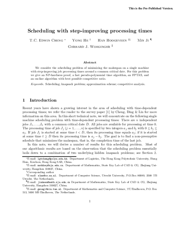 (PDF) Scheduling with step-improving processing times