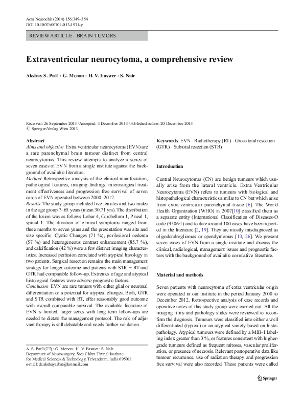 Extraventricular neurocytoma, a comprehensive review