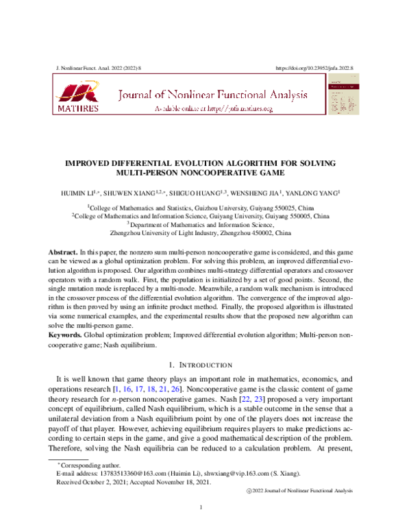 Pdf An Improved Differential Evolution Algorithm For Real Parameter