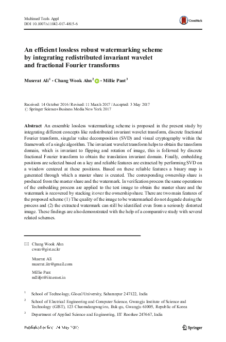 (PDF) An efficient lossless robust watermarking scheme by integrating redistributed invariant ...