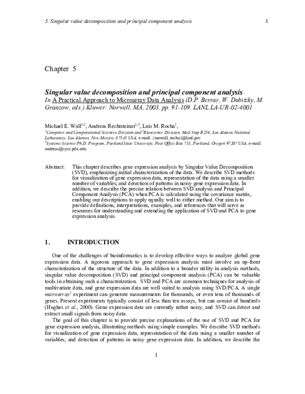 Pdf Singular Value Decomposition And Principal Component Analysis