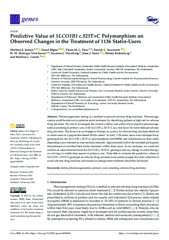(PDF) Predictive Value of SLCO1B1 c.521T>C Polymorphism on Observed ...
