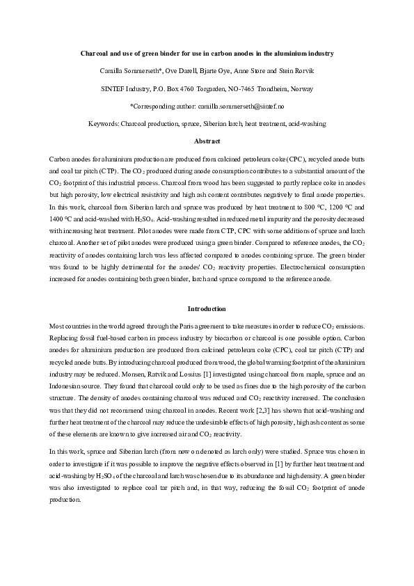 (PDF) Charcoal and Use of Green Binder for Use in Carbon Anodes in the ...