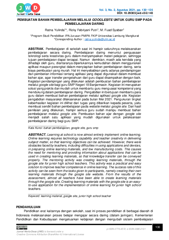 (PDF) Pembuatan Bahan Pembelajaran Melalui Google Site Untuk Guru SMP ...