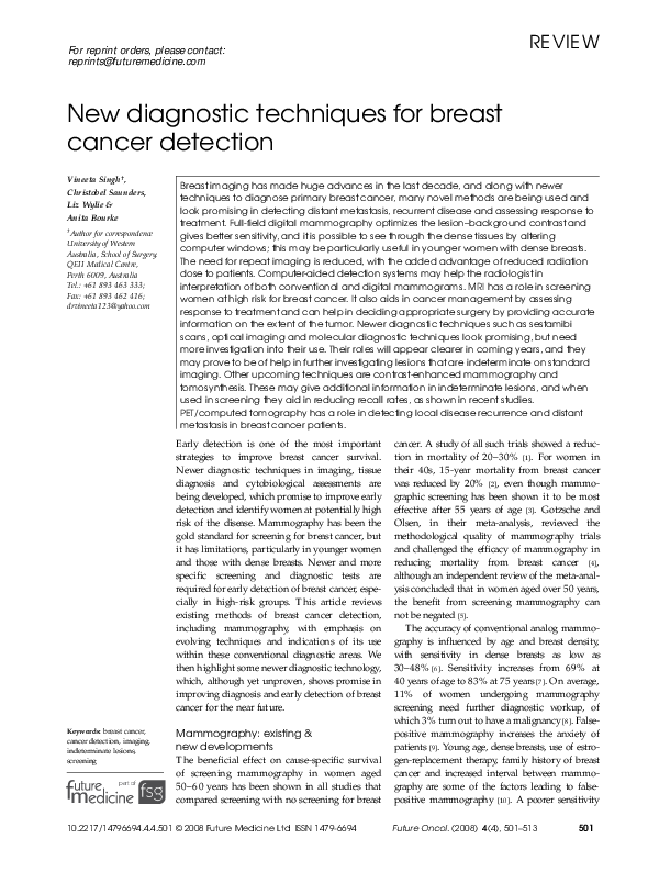 (PDF) New diagnostic techniques for breast cancer detection