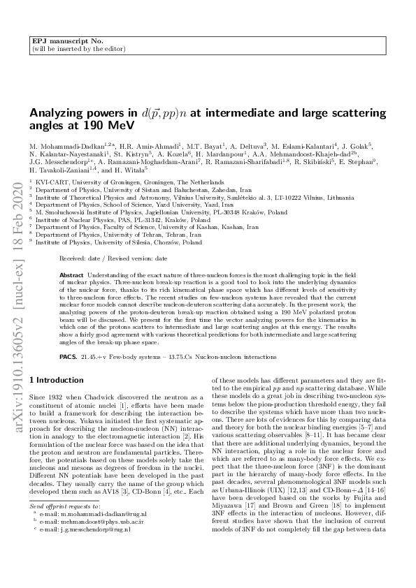 (PDF) Analyzing powers in $$d(\vec {p}, pp)n$$ at intermediate and ...