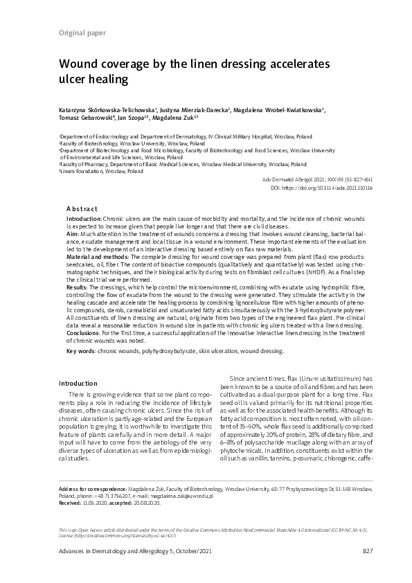(PDF) Wound coverage by the linen dressing accelerates ulcer healing