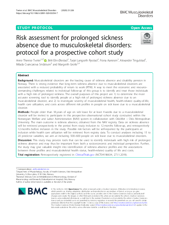 (PDF) Risk assessment for prolonged sickness absence due to ...