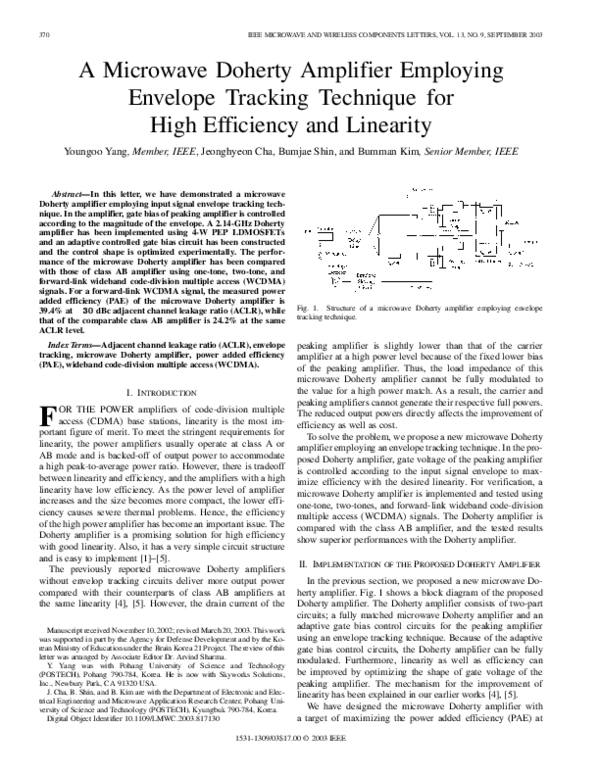 (PDF) A microwave Doherty amplifier employing envelope tracking technique for high efficiency ...
