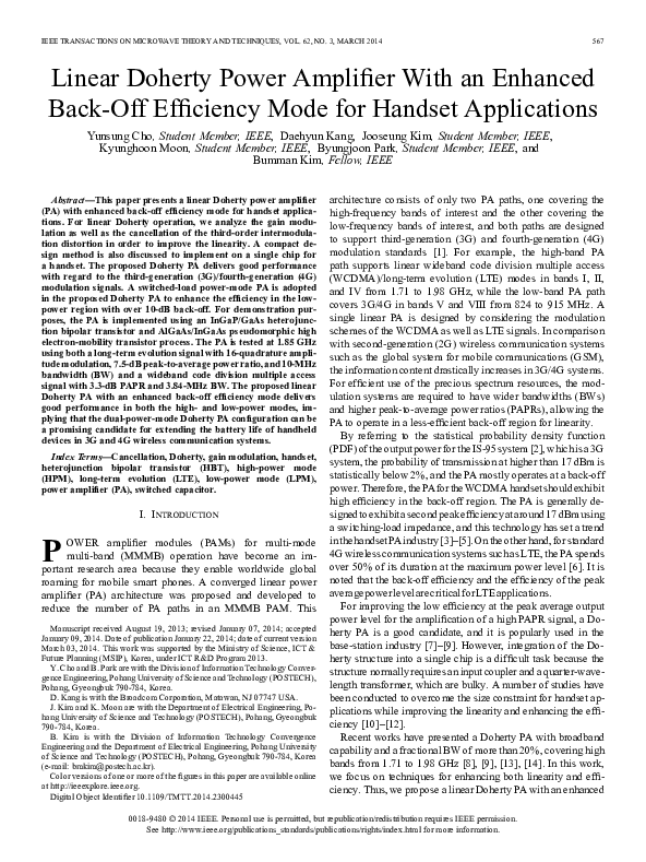 (PDF) Linear Doherty Power Amplifier With an Enhanced Back-Off Efficiency Mode for Handset ...