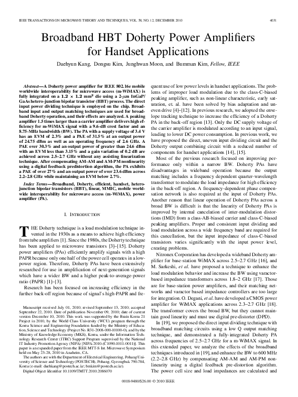 (PDF) Broadband HBT Doherty Power Amplifiers for Handset Applications