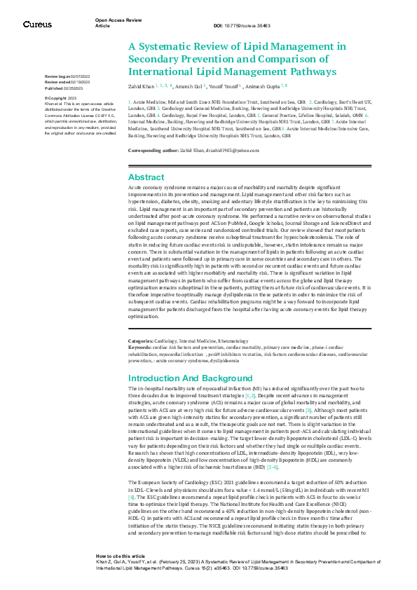 (PDF) A Systematic Review of Lipid Management in Secondary Prevention ...