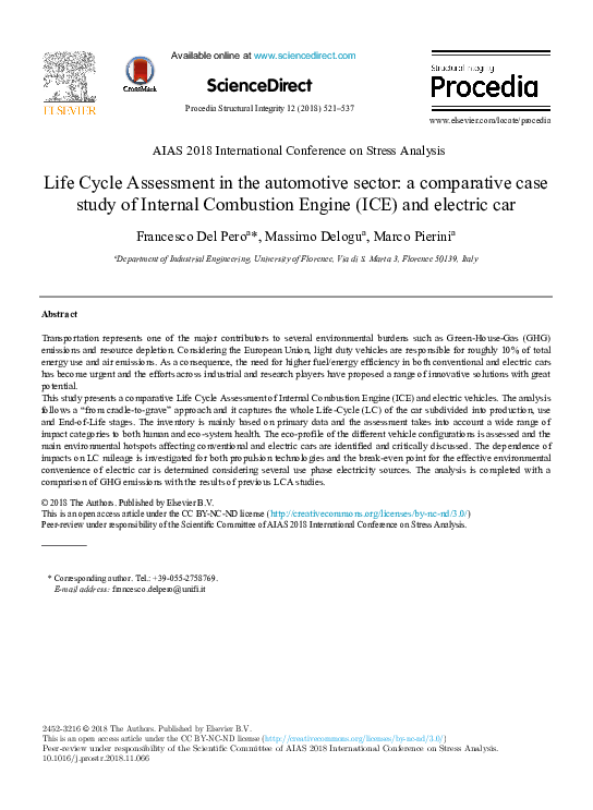 (PDF) Life Cycle Assessment in the automotive sector: a comparative ...