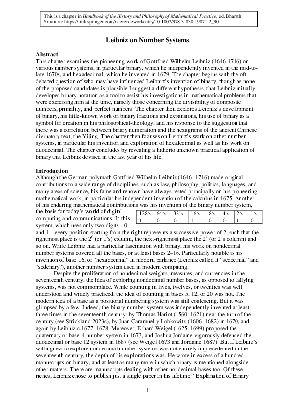 (PDF) Leibniz on Number Systems