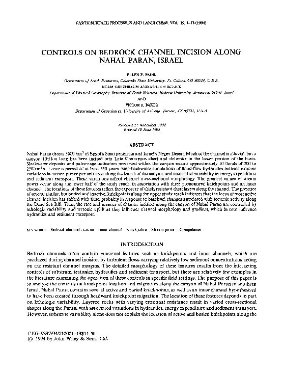 (PDF) Controls on bedrock channel incision along nahal paran, Israel