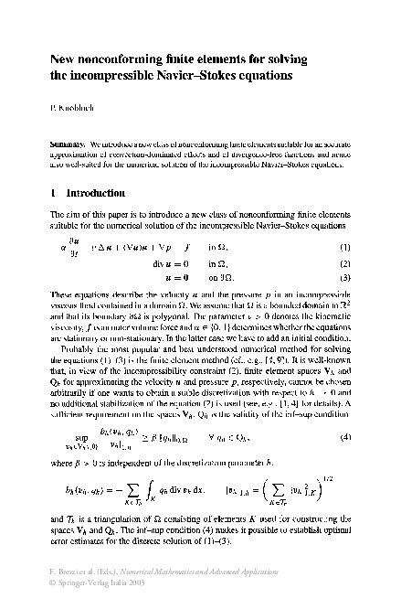 (PDF) New nonconforming finite elements for solving the incompressible ...