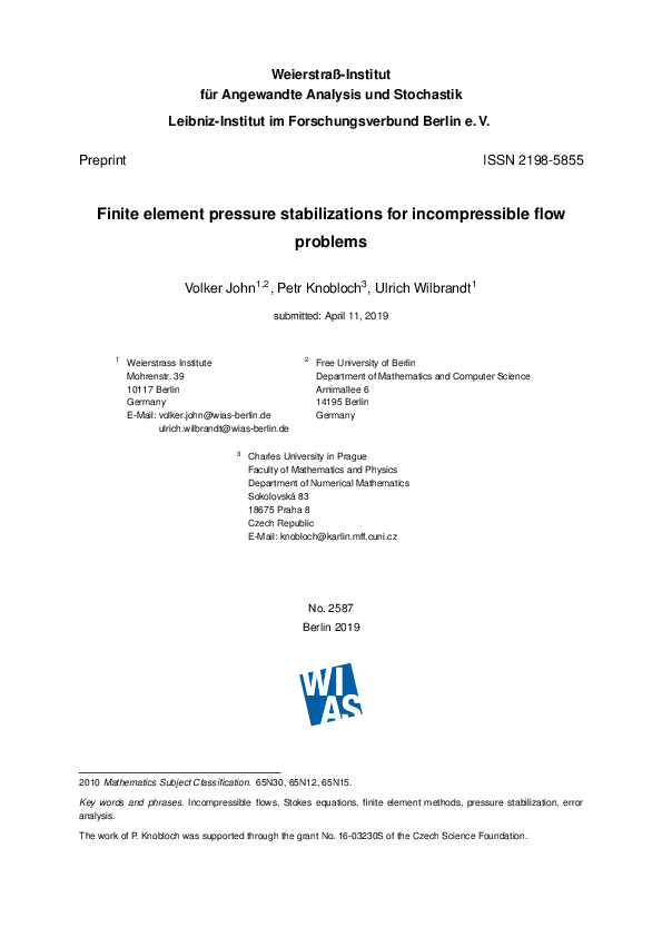 Finite Element Pressure Stabilizations for Incompressible Flow Problems