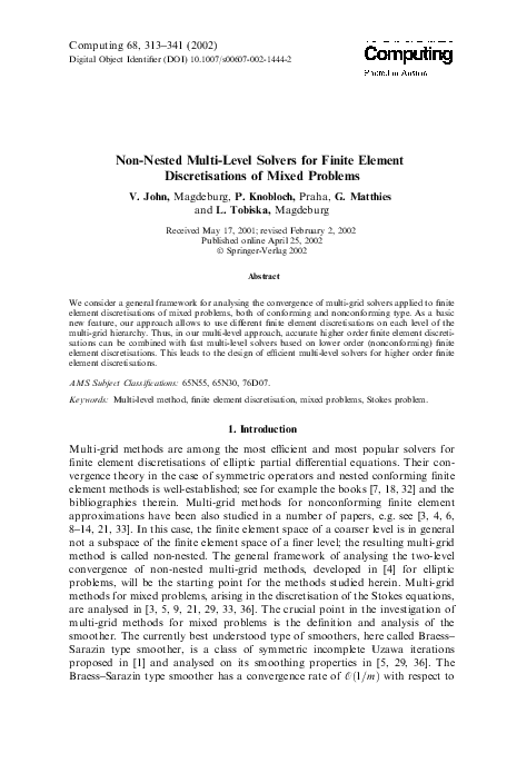 (PDF) Non-Nested Multi-Level Solvers for Finite Element Discretisations of Mixed Problems