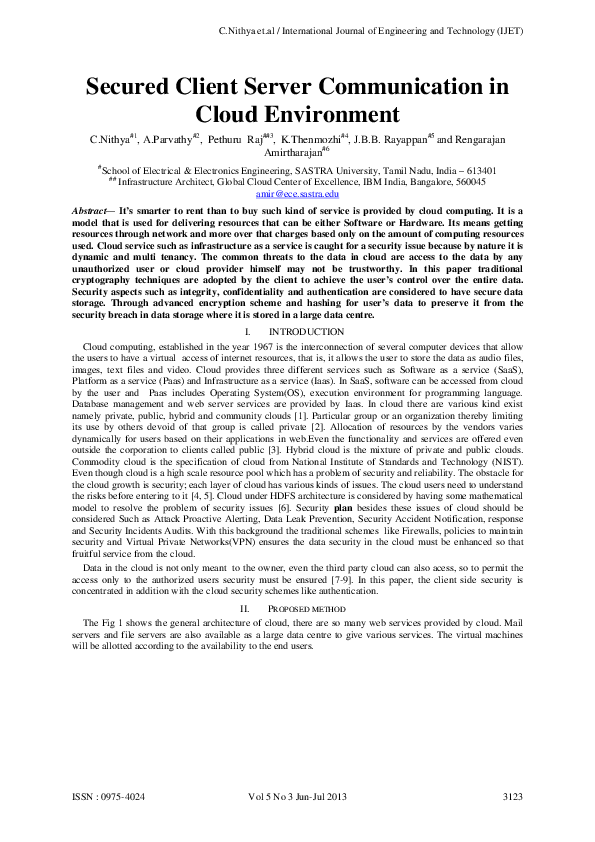 (PDF) Secured Client Server Communication in Cloud Environment