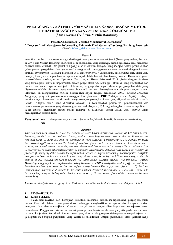 (PDF) PERANCANGAN SISTEM INFORMASI WORK ORDERDENGAN METODE ITERATIF MENGGUNAKAN FRAMEWORK ...