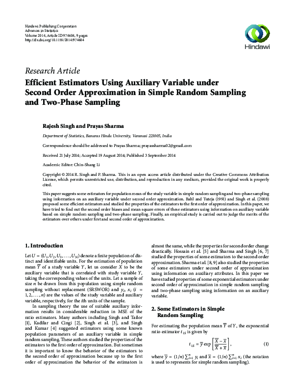 Pdf Efficient Estimators Using Auxiliary Variable Under Second Order Approximation In Simple