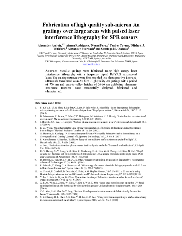 (PDF) Fabrication of high quality sub-micron Au gratings over large ...