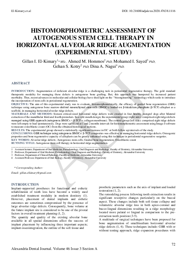 (PDF) Histomorphometric Assessment of Autogenous Stem Cell Therapy in Horizontal Alveolar Ridge ...