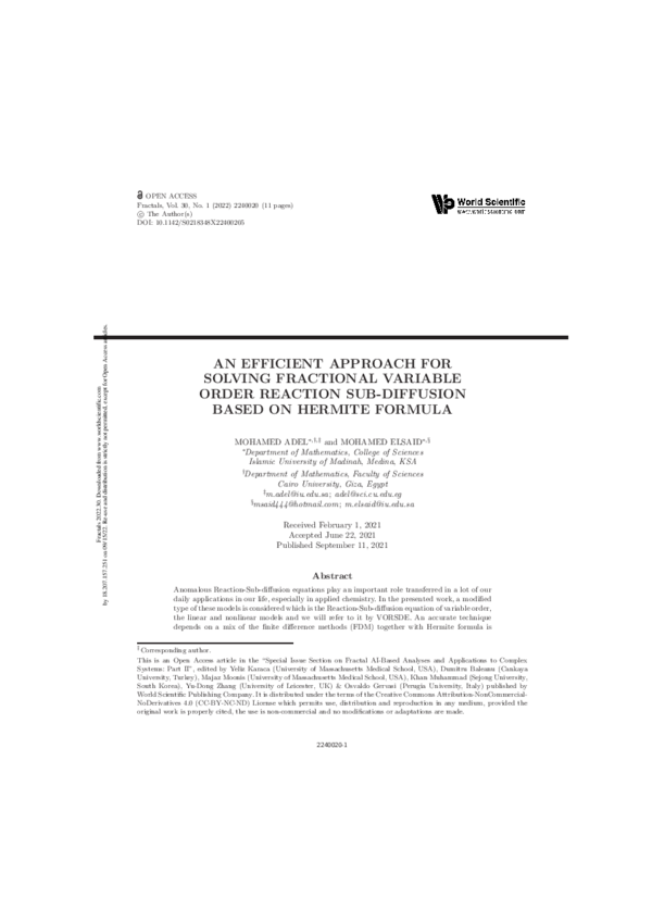 Pdf An Efficient Approach For Solving Fractional Variable Order Reaction Sub Diffusion Based