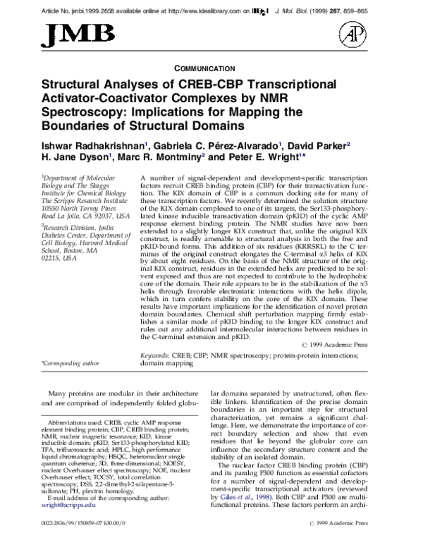 (PDF) Structural analyses of CREB-CBP transcriptional activator ...