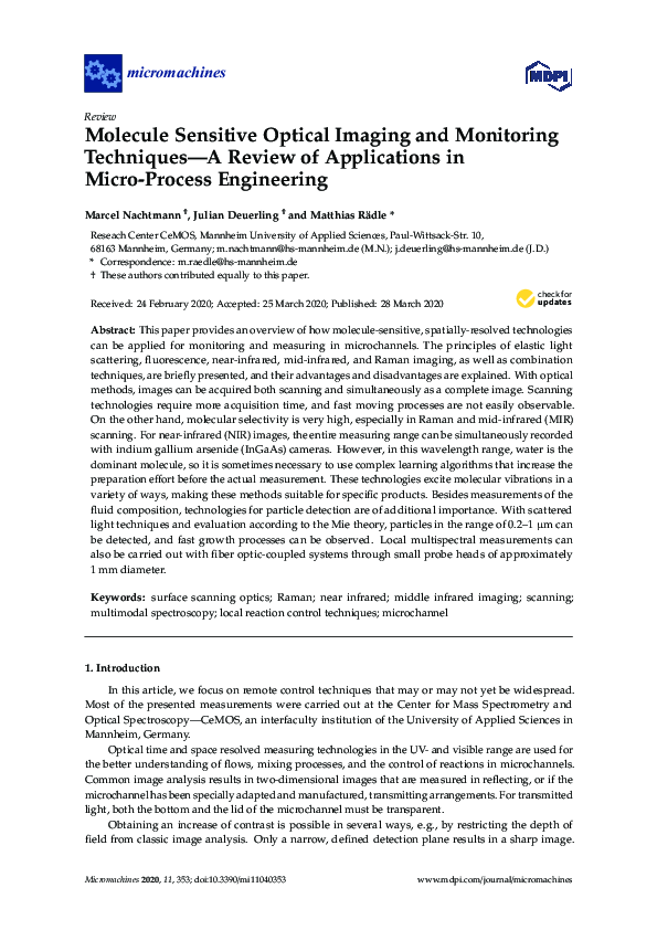 (PDF) Molecule Sensitive Optical Imaging and Monitoring Techniques—A ...