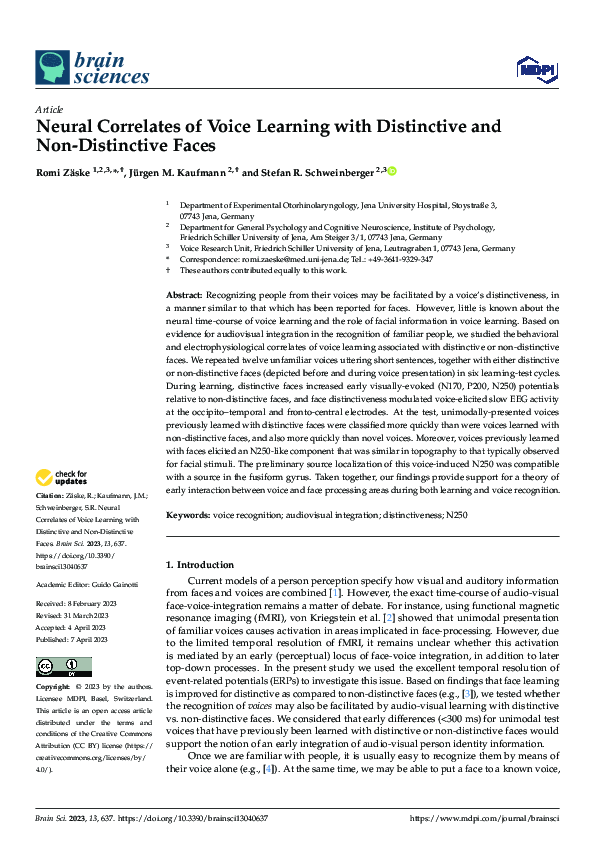 (PDF) Neural Correlates of Voice Learning with Distinctive and Non ...