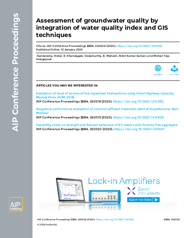 Pdf Assessment Of Groundwater Quality By Integration Of Water Quality